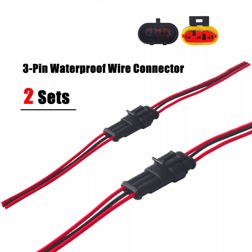 2 Sets 3-Pin Car Waterproof Wire Cable Connector Male Female Plug Kit ...