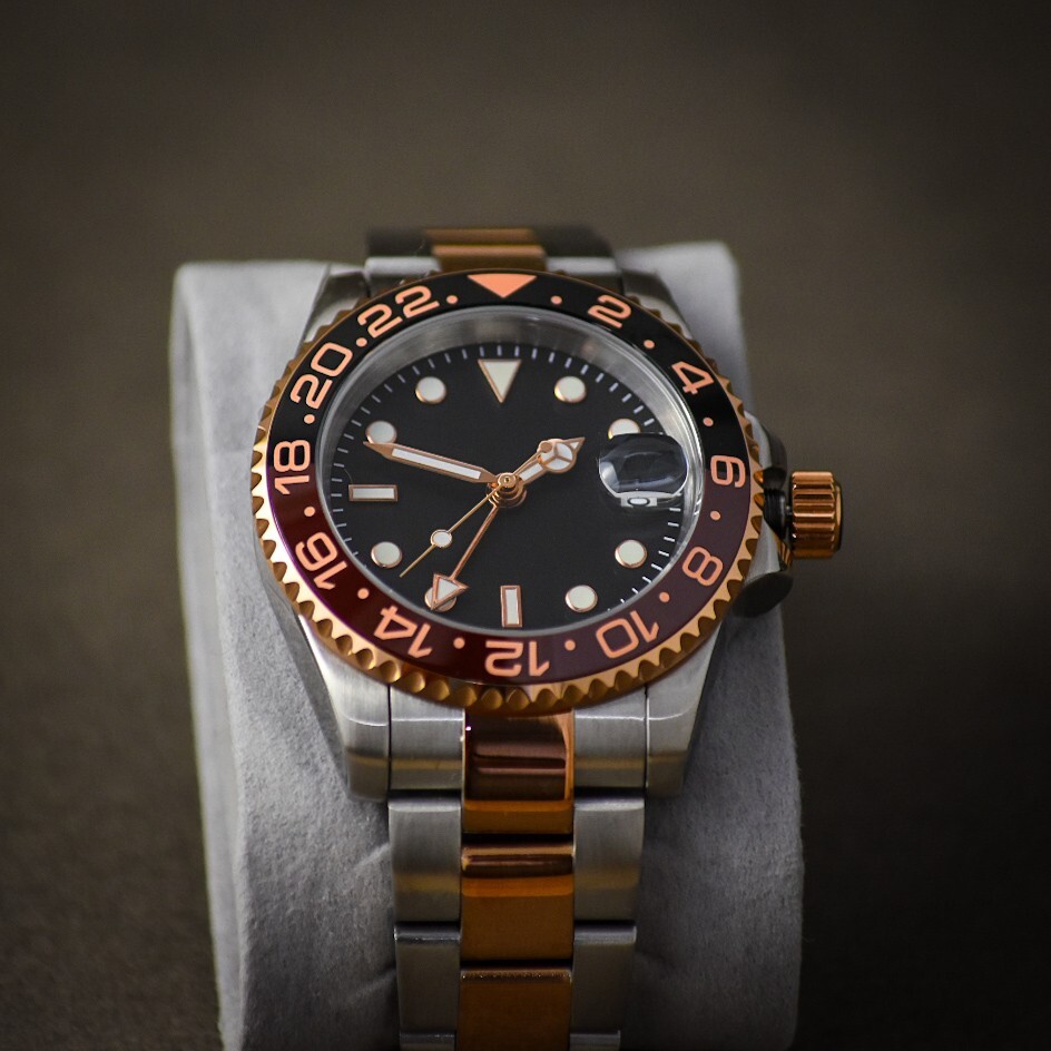 Seiko GMT Mod 40mm Root Beer Rose Gold Automatic Watch | NH34, Sapphire ...