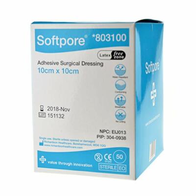 10cm x 10cm - Softpore Adhesive Sterile Wound Dressings - Plasters Cuts ...