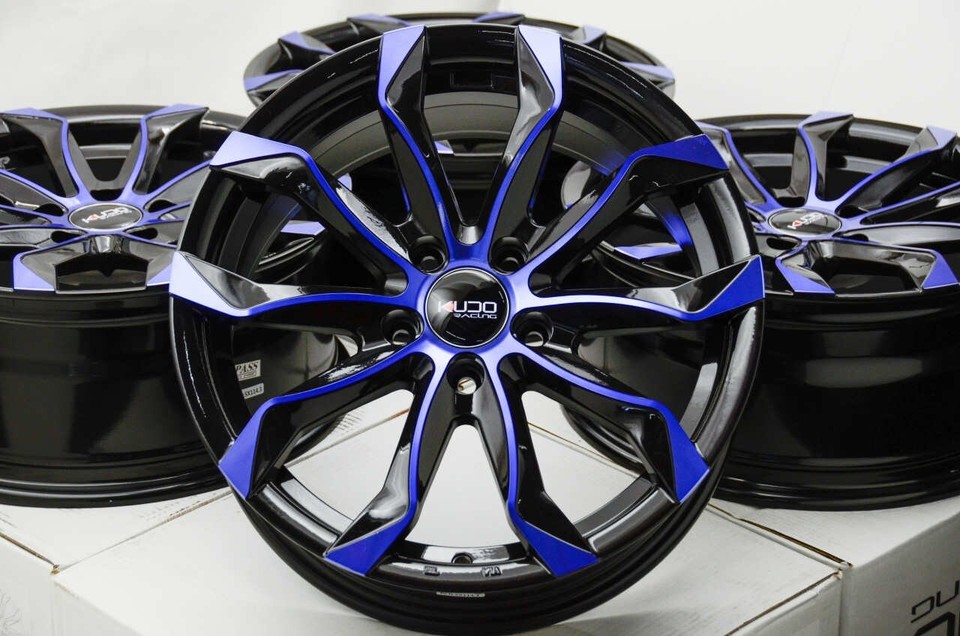 Kudo Racing Intimidate 17x7.5 5x114.3 5x4.5 Black w/Blue Polish Wheels ...