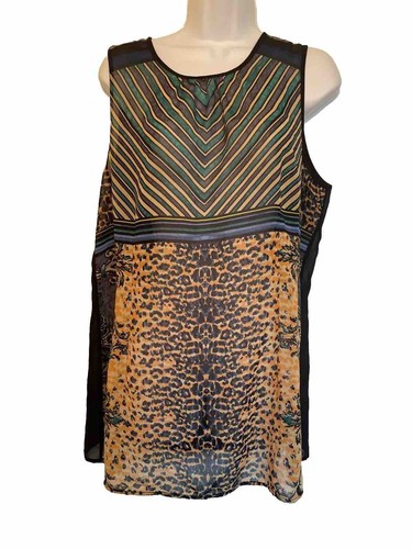 CABI ladies CUTE extra long semi-sheer tank geo animal print SZ L EUC ...