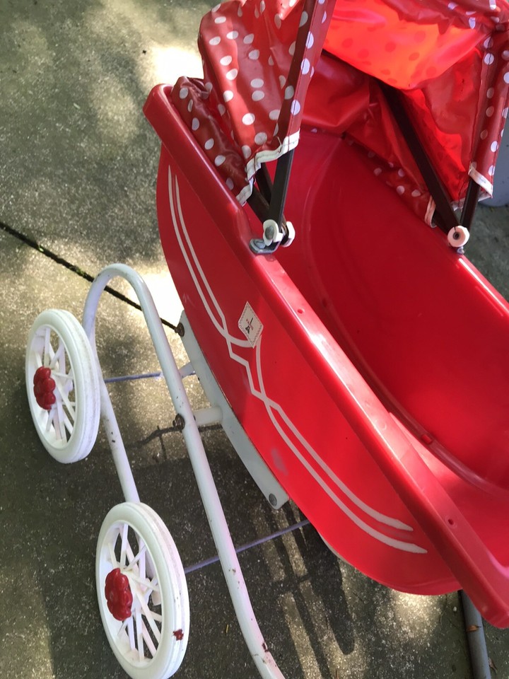 Vintage 1960s Metal Rocking Baby Doll Toy Carriage Stroller Buggy Red ...