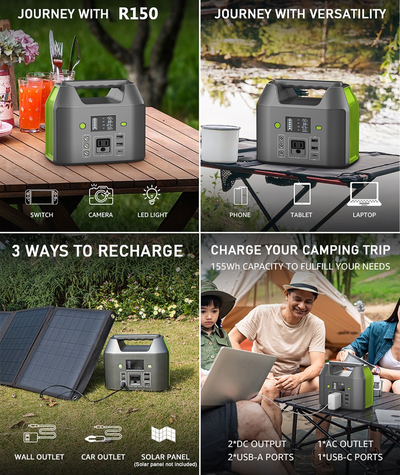 Portable Laptop Phone Camping Battery Pack Power Bank 150W 155Wh Solar ...