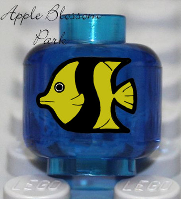 NEW Lego Trans Dark Blue MINIFIG HEAD Tank w/Yellow Black Fish Animal ...