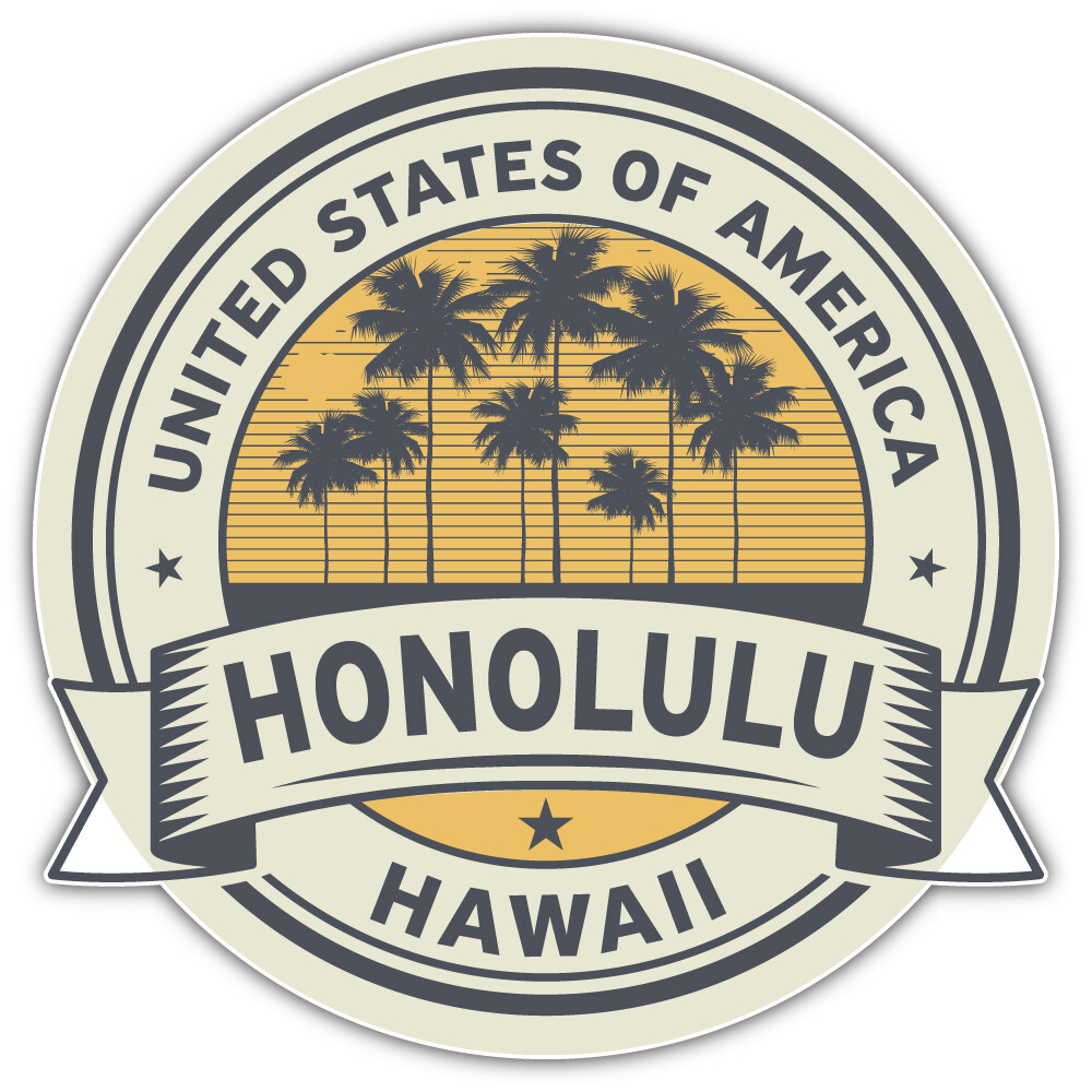 Honolulu City Hawaii USA State Retro Badge Car Bumper Sticker Decal ...