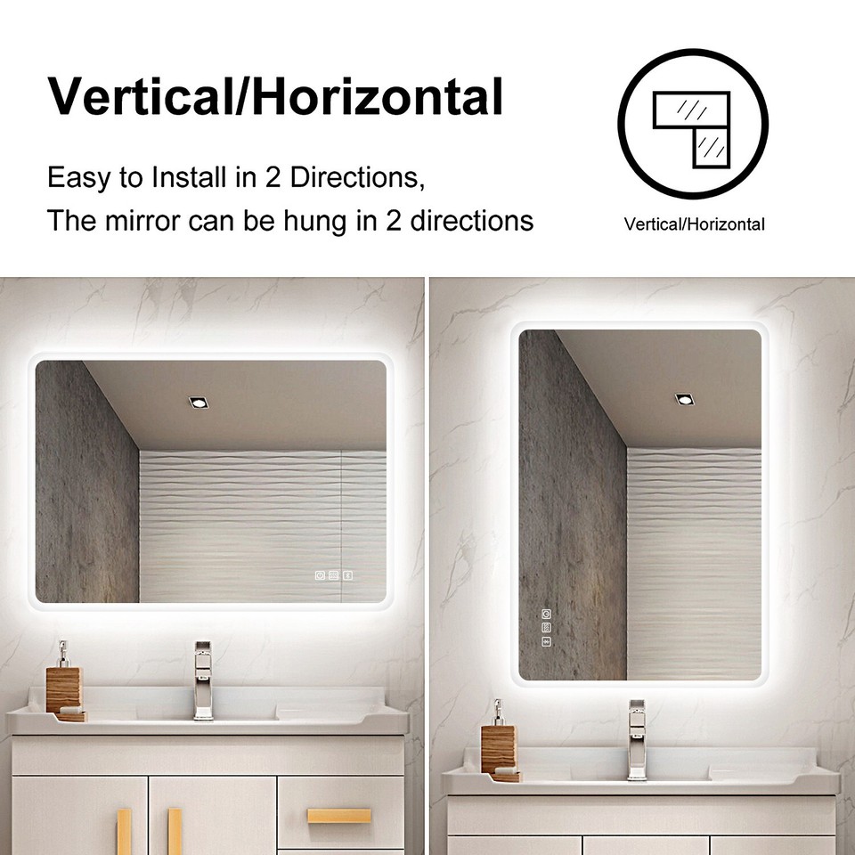 LED Ligthted Bathroom Mirror Vanity Makeup Anti-Fog Dimmable Large ...