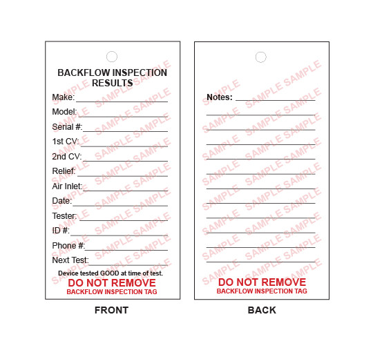 Backflow Inspection Tags - Tear Proof - Waterproof / UV Resistant (Pkg ...