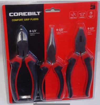 Corebilt Comfort Grip Pliers Set Of 3 Diagonal Long Nose Combination ...