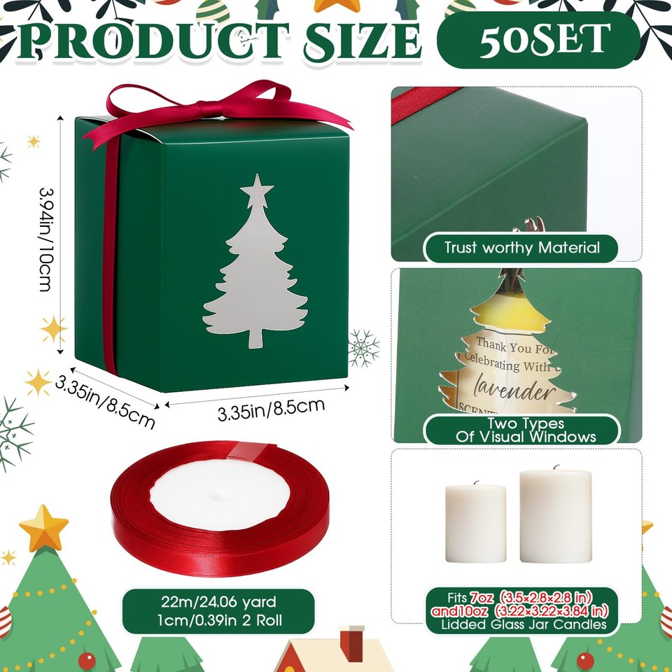 50 Set Candle Gift Box Transparent Gift Packaging for 4-10 oz Candles ...