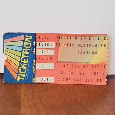 Santana 1980's Ticketron Vintage Music Concert Ticket Stub Merriweather ...