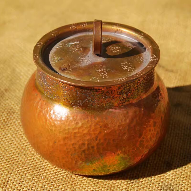 Pure Copper Stew Pot with Lid Thick Handmade Tea Cans Container Antique ...