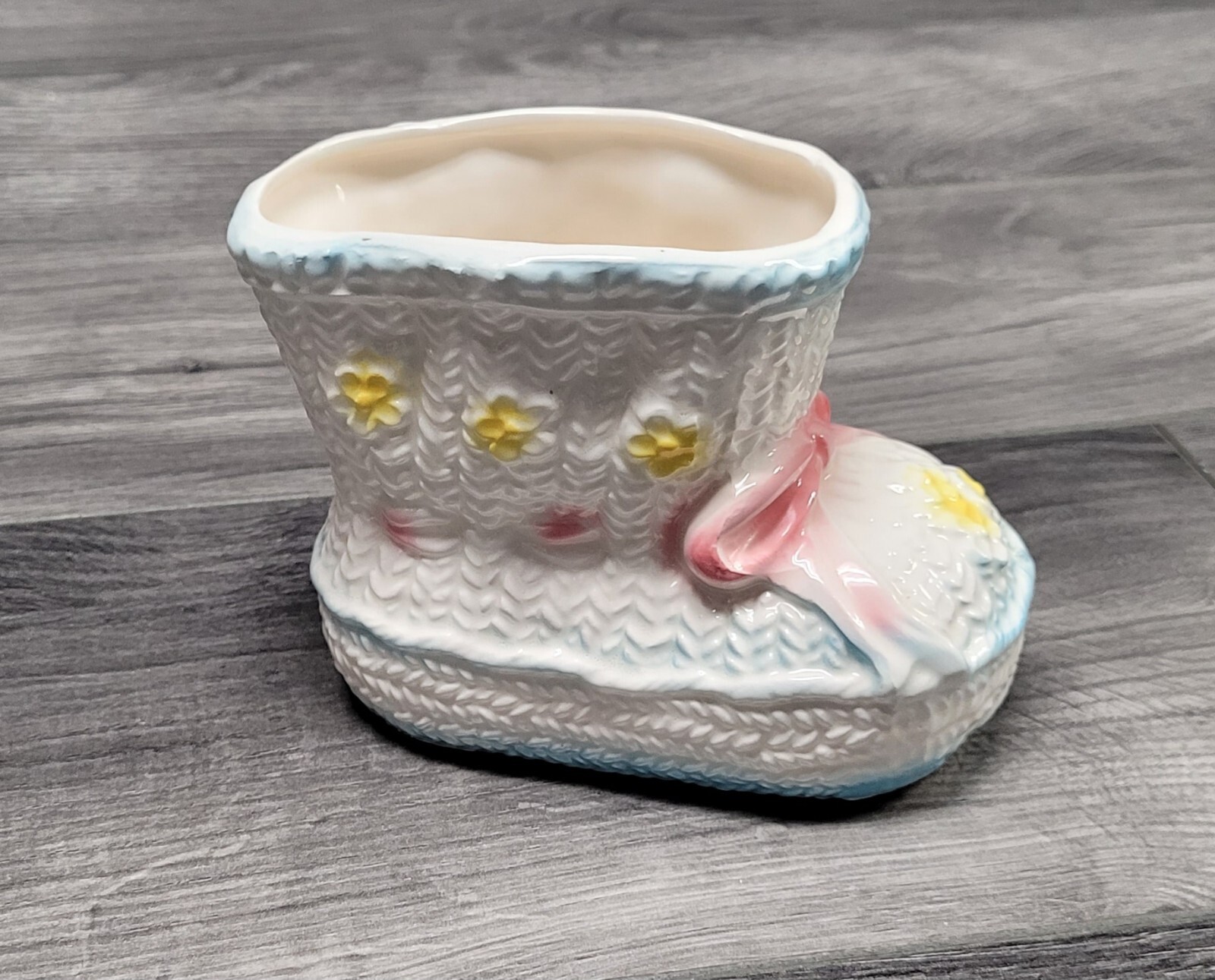Vintage Ceramic Baby Bootie Nursery Planter White with Blue Trim and ...