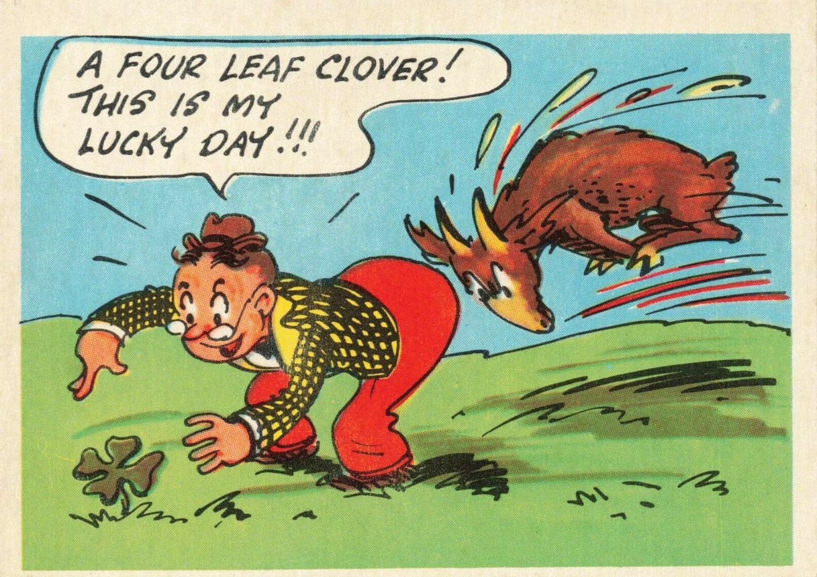 1957 Topps Goofy Series Postcard # 8 A Four Leaf Clover This is My ...