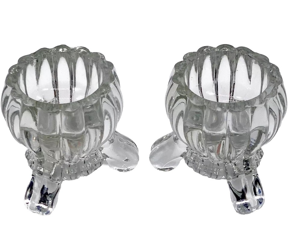 Vintage Pair Jeannette National Pattern Glass Candlesticks Candle ...