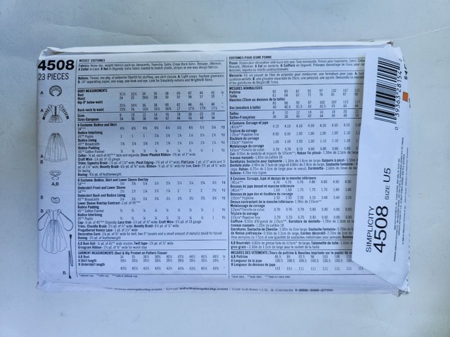 Uncut 2005 Simplicity Pattern 4508 Misses Costume Size U5 16 Thru 24 ...