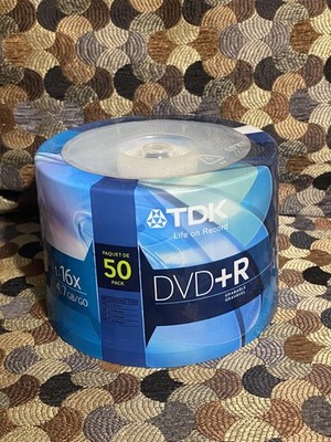 TDK DVD+R 50 Pack Recordable Discs 4.7GB 16x Blank Media Spindle Data ...