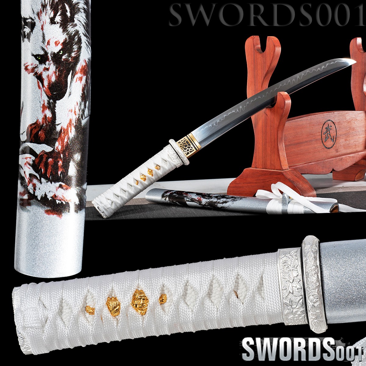 Self Defense Japanese Samurai Tanto Clay Tempered T10 Steel Alpha Wolf ...
