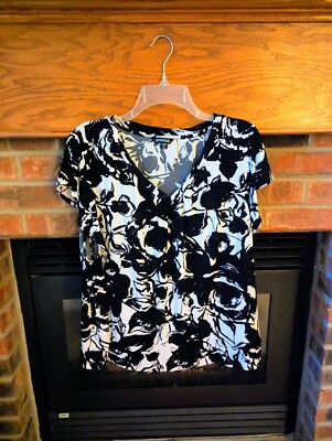 George Brand Black And White Floral Print Blouse Women's Plus Size 1X ...