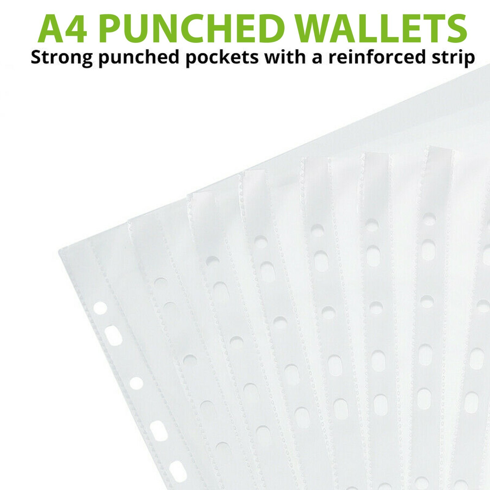 100 X A4 PLASTIC PUNCH PUNCHED POCKETS FOLDERS FILING WALLETS SLEEVES ...