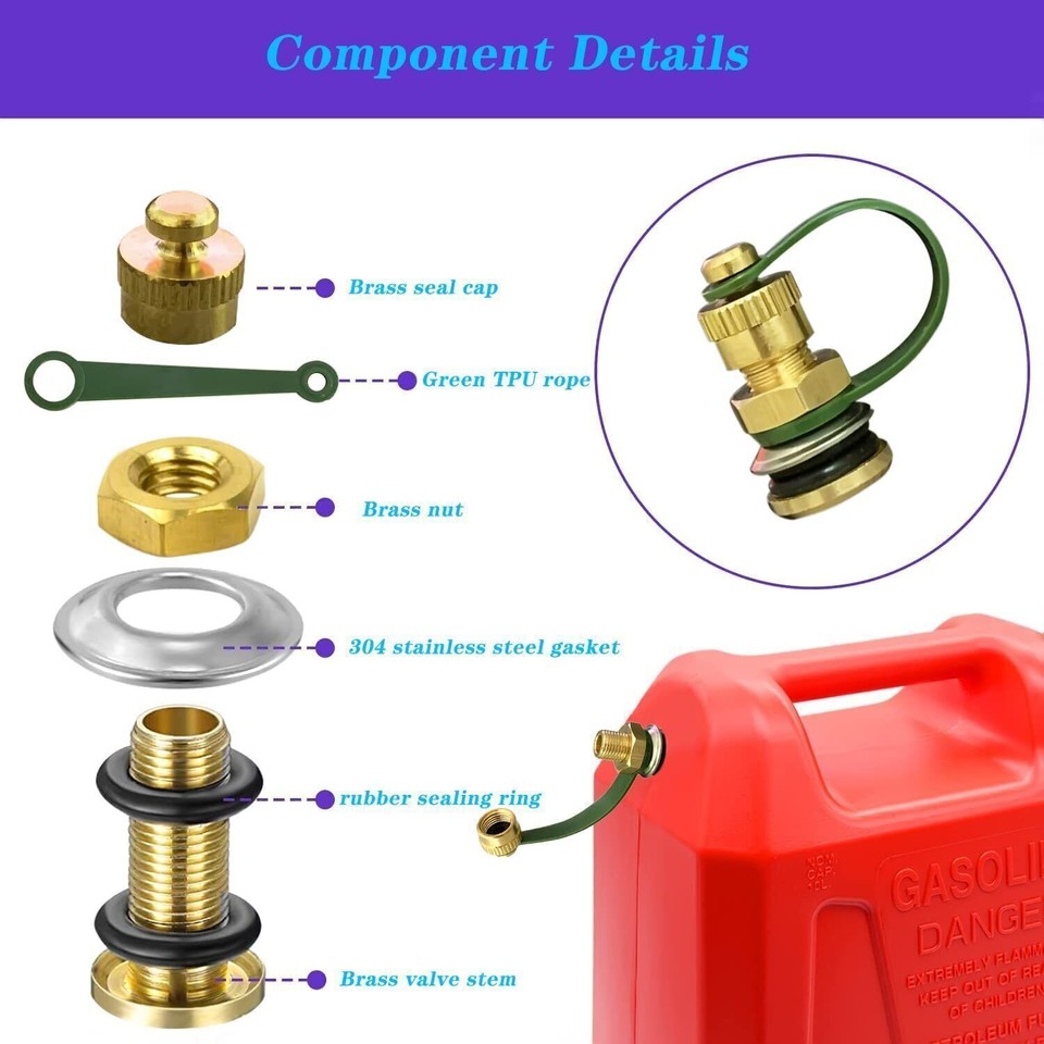 Brand new 12 Pack Fuel Gas Can Vent Caps Kits Made of Durable Brass ...
