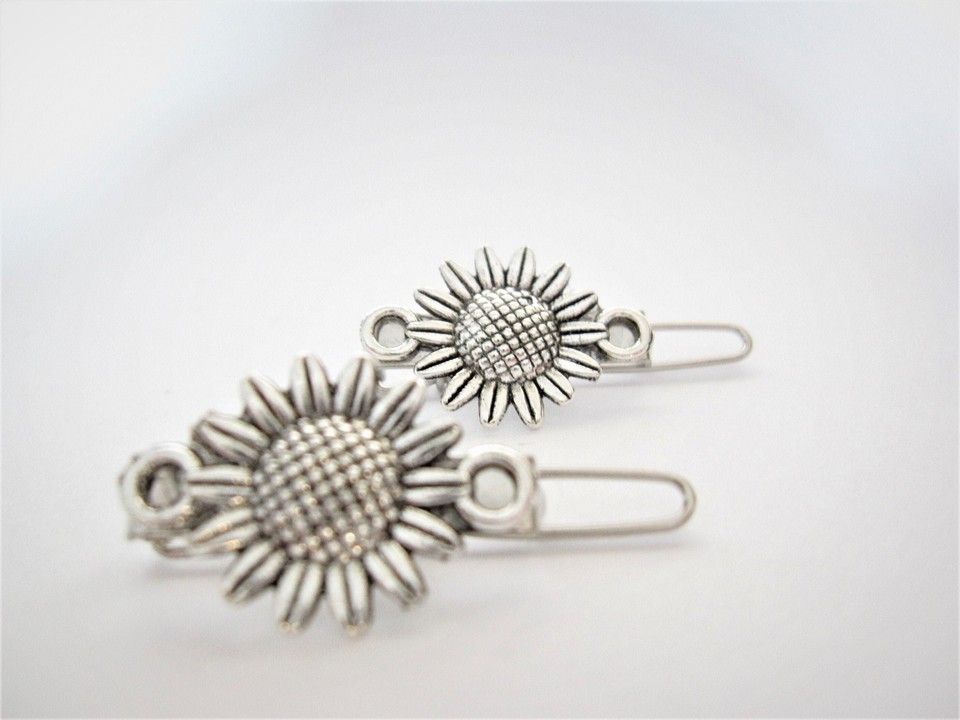2 extra tiny small silver sunflower metal barrette hair clip for fine ...