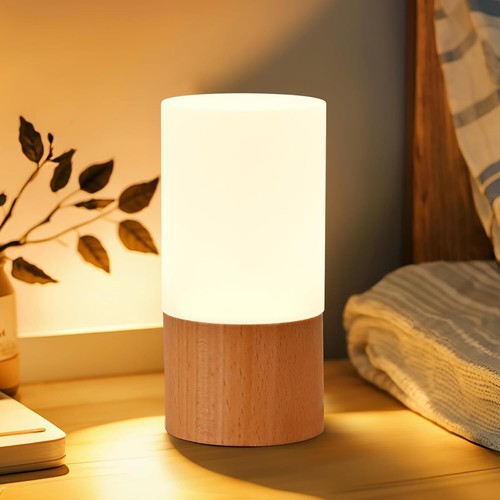 Bedroom Bedside Night Light Small LED Wood Table Lamp Dimmable Led ...