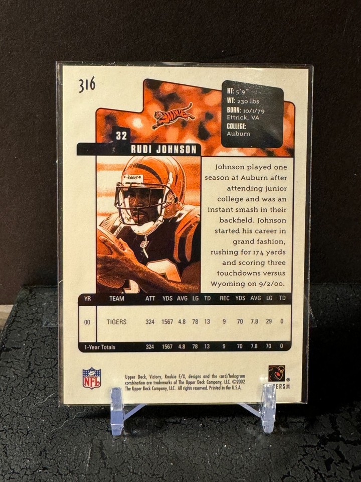 2001 UD Victory F/X Football Rudi Johnson Rookie RC Card #316 652/750 ...