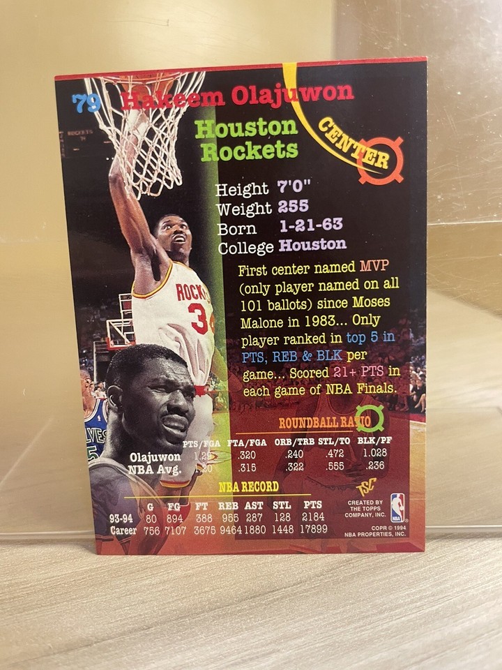 1994-95 Topps Stadium Club Houston Rockets Hakeem Olajuwon Basketball ...