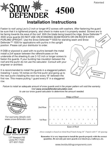 Snow Defender 4500 | Powder Coated Stainless Steel Snow Guards | 40 ...