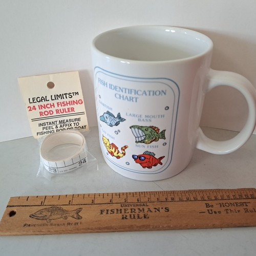 Fisherman Lot ~ Fish ID Mug~ "Honest" Ruler Legal Limits 24" Fishing ...