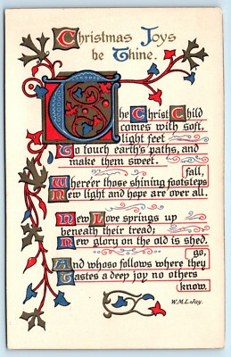 POSTCARD Christmas Joys to Thine Poem Fancy Lettering Literature | eBay