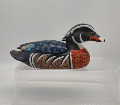 Wooden Duck Shaped Box Jewelry Trinket Lid Decor Figurine Desk Dresser ...