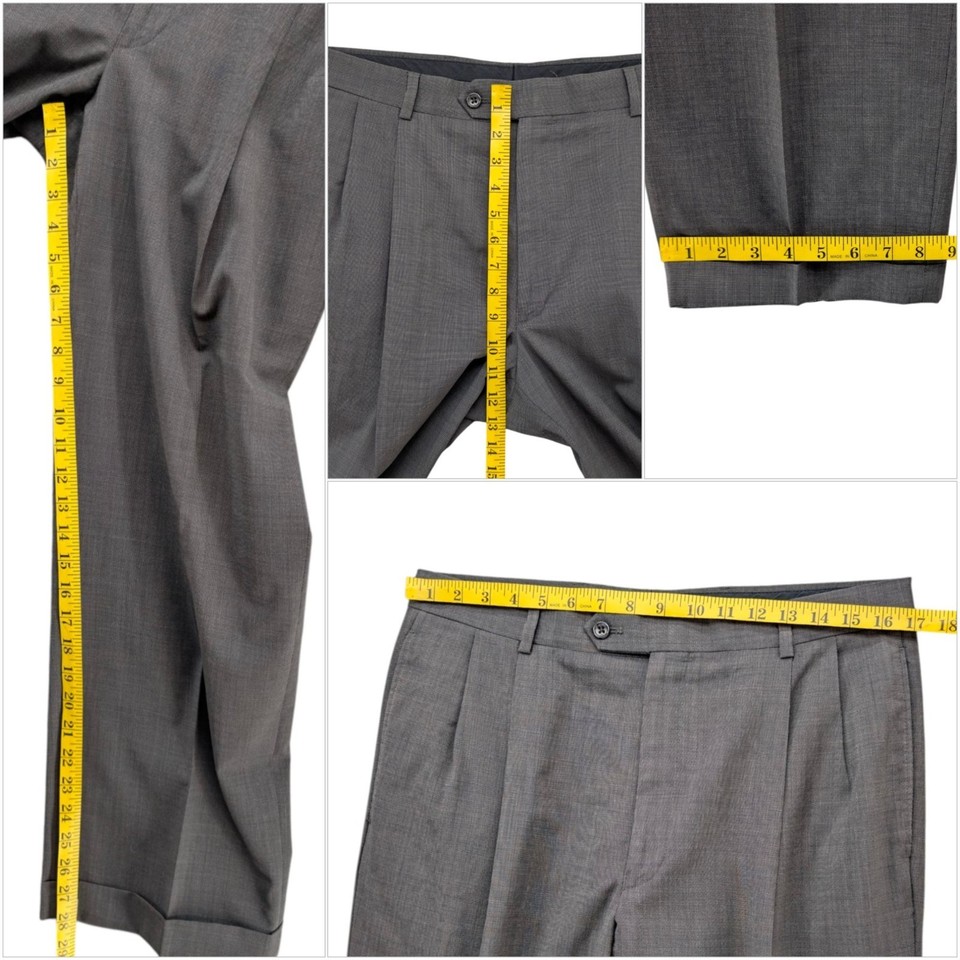 Jos A Bank 2 Pc Wool Suit Mens Grey 2 Button Jacket Pleated Cuffed Sz ...