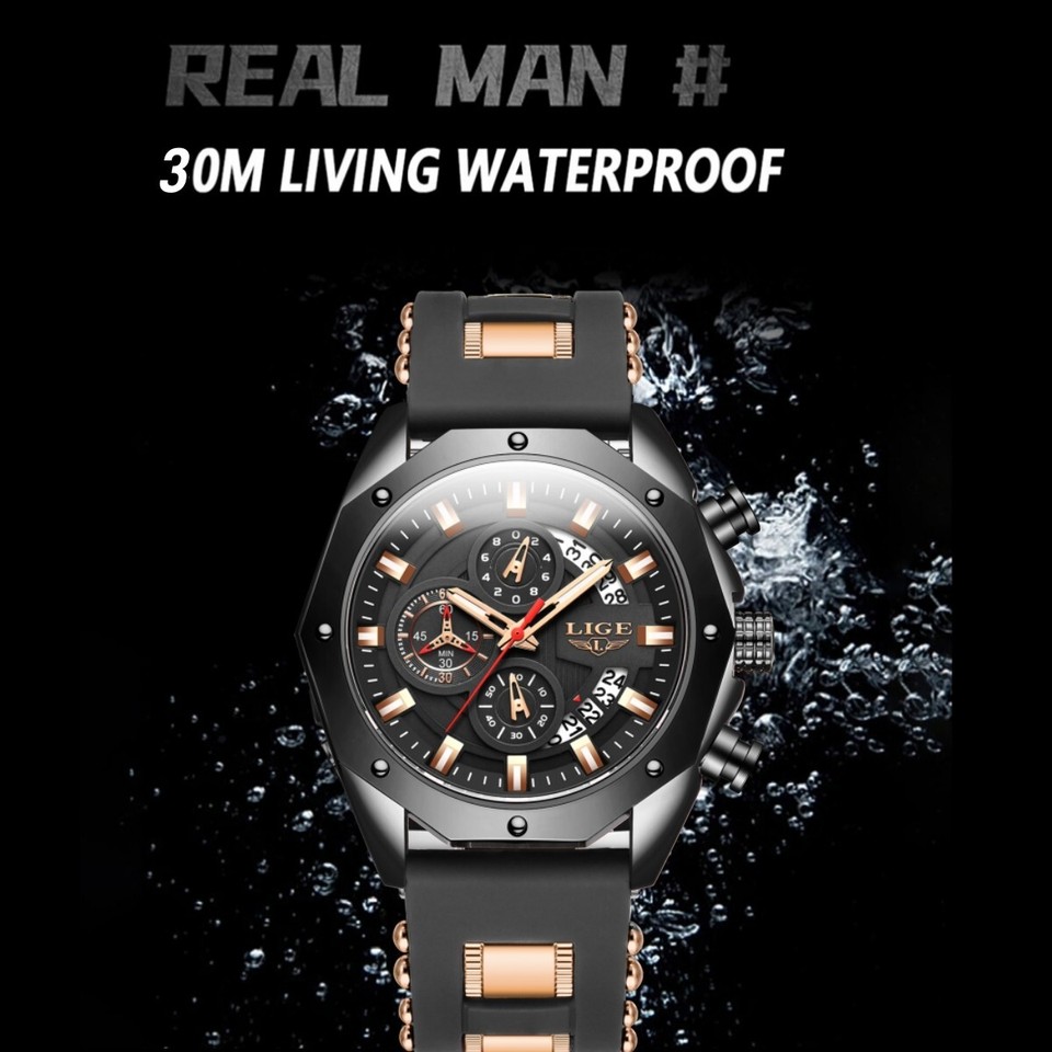 Men Sports Watch Quartz Analog Luminous Calendar Dial 3ATM Waterproof ...