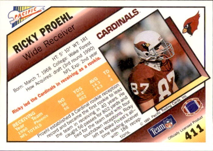 Ricky Proehl 1991 Pacific Card #411 | eBay