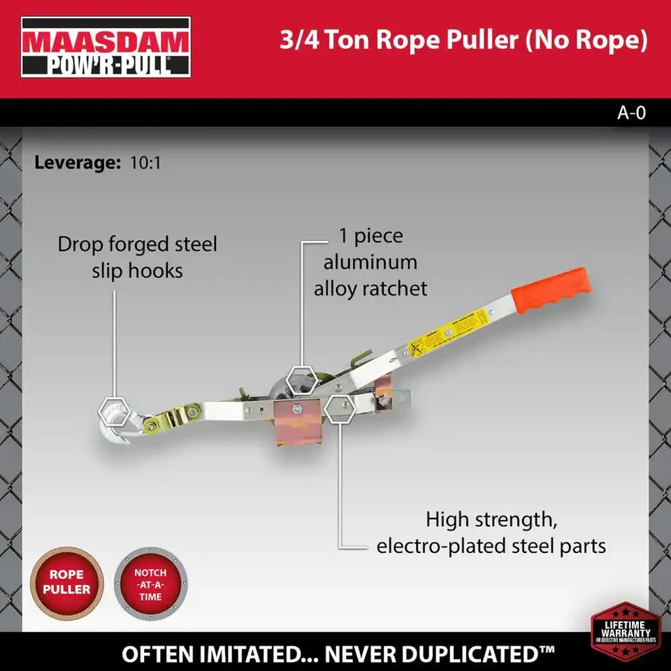 Maasdam Pow'R Pull Winch Rope Puller Metal Manual 1,500 lb. 3/4-Ton ...