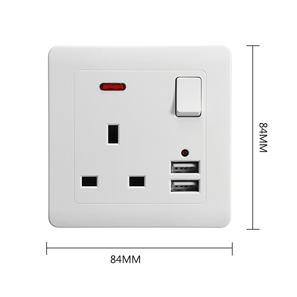 Double Wall Plug Socket 2 Gang 13A with 2 USB Charger Port Outlets ...