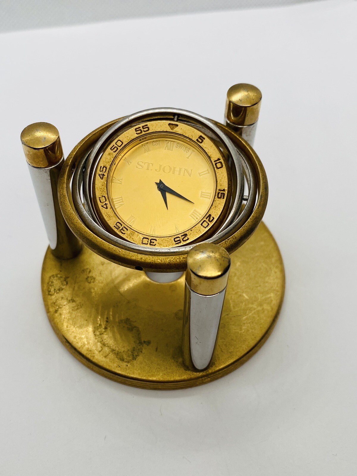 DESIGNER ST. JOHN DESK CLOCK ADJUSTABLE GYRO GYROSCOPE QUARTZ SWISS ...