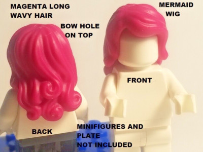 LEGO Minifigure Girl Hair Long PINK Magenta Wavy Rubber Mini Doll Top ...