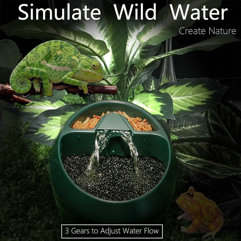 Reptile Chameleon Waterfall Drinking Fountain, Food Bowl Water Cantina ...