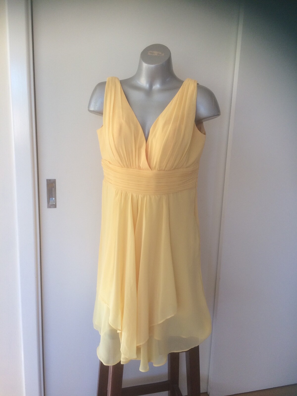 Ever Pretty lemon yellow chiffon satin flared party p… - Gem