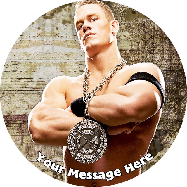 JOHN CENA WWE PERSONALISED EDIBLE ROUND PARTY CAKE DECORATION TOPPER ...
