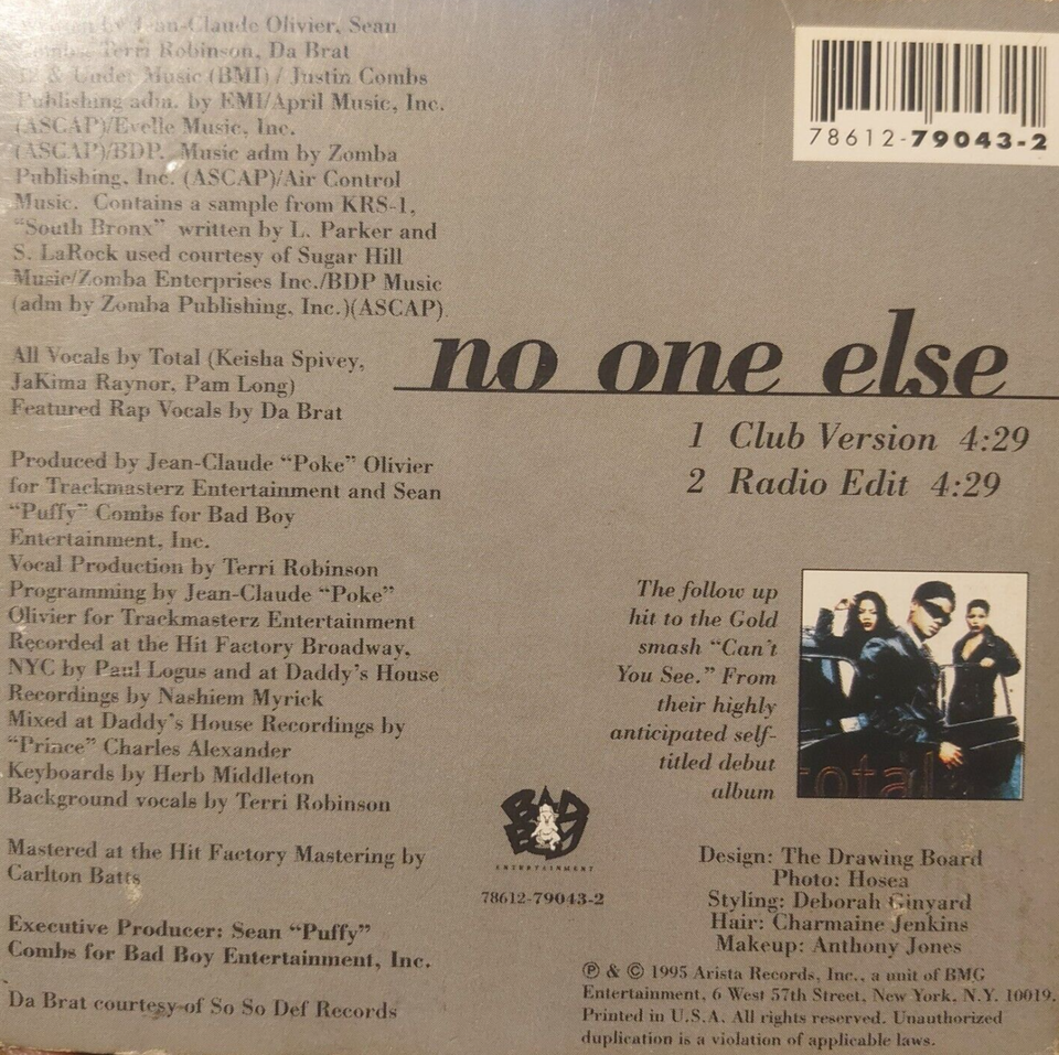 Total - No One Else 2 Track Single - Audio CD 786127904321 | eBay