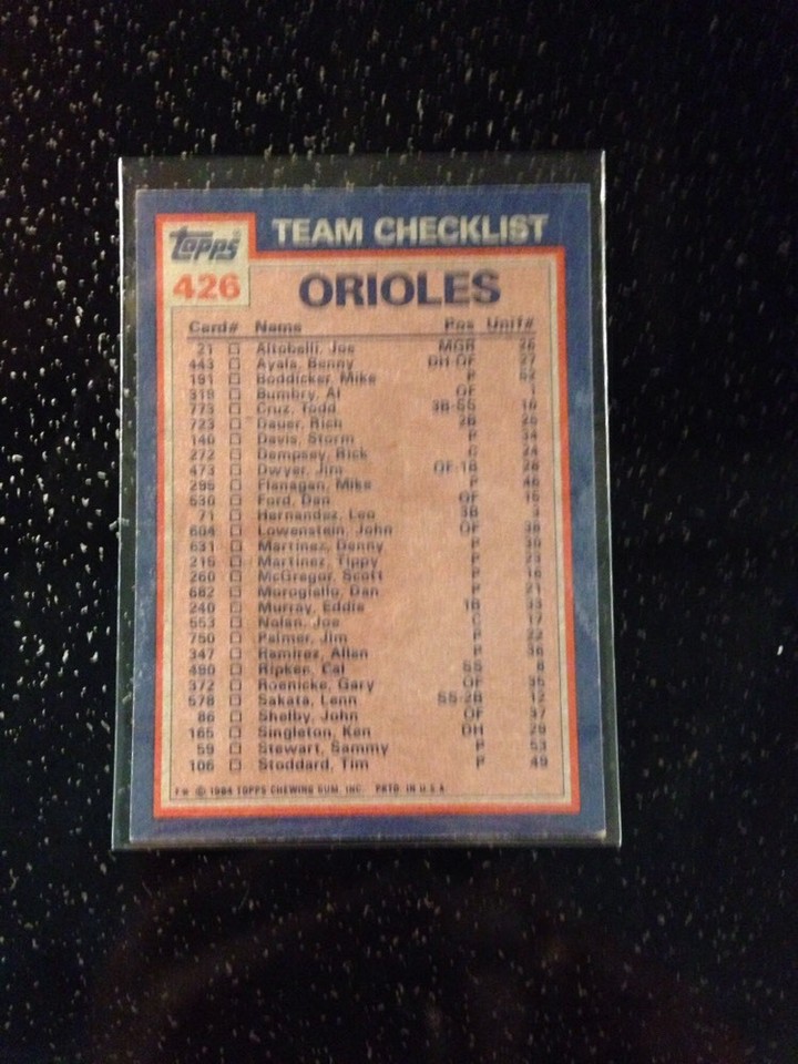 1984 Topps Mike Boddicker/ Cal Ripken Baltimore Orioles #426 Baseball ...