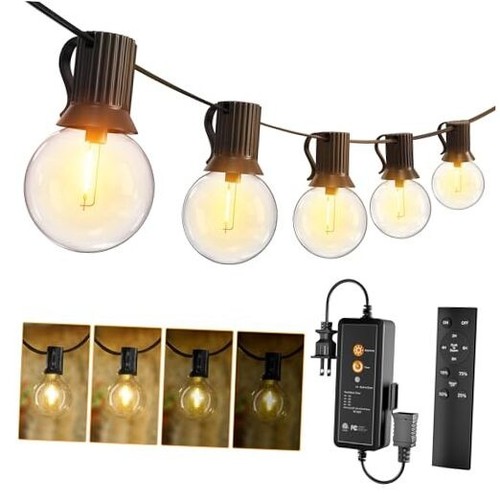 Outdoor String Lights with Remote/Dimmer, 50+3 LED Bulbs Connectable ...