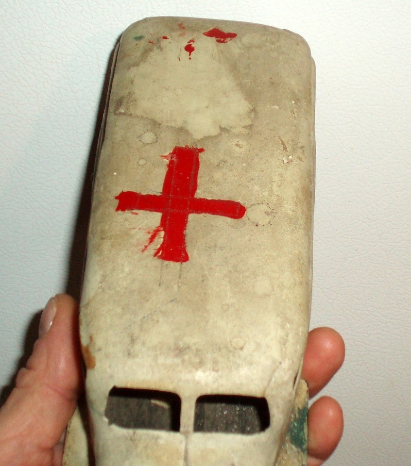 PRIMITIVE ANTIQUE PRESSED METAL TOY AMBULANCE CAR GANGSTER MAFIA ...