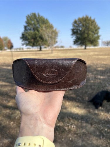 Fossil Brown Leather Glasses Case Magnetic Closure Sunglasses | eBay