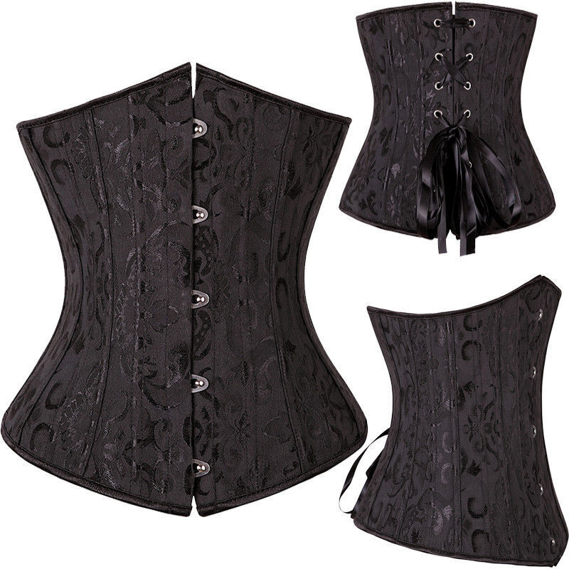 Women Black Overbust Boned Corsets Burlesque Basque Hot Lace Up Shaper