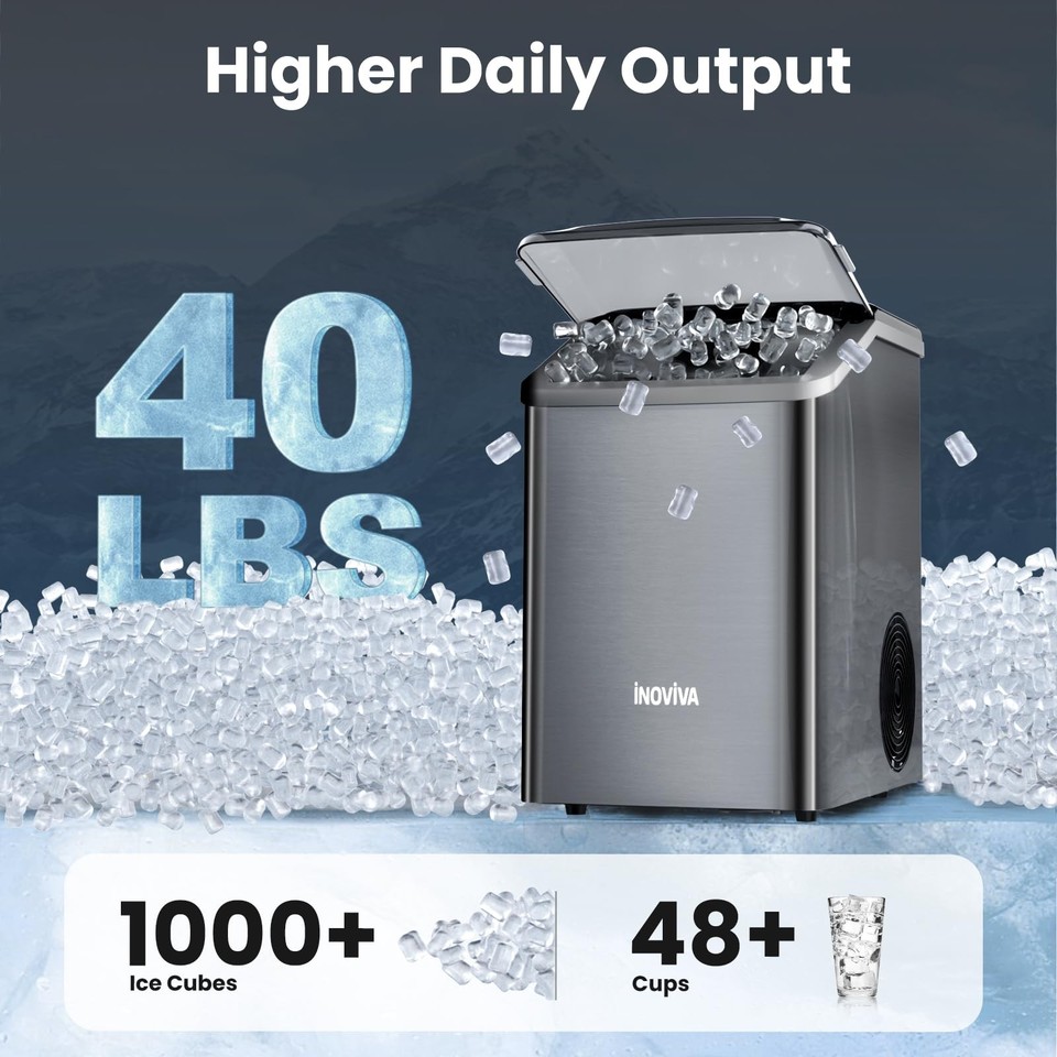 Nugget Ice Maker Countertop, 40lbs/24H Soft Chewable Pellet Ice Machine ...