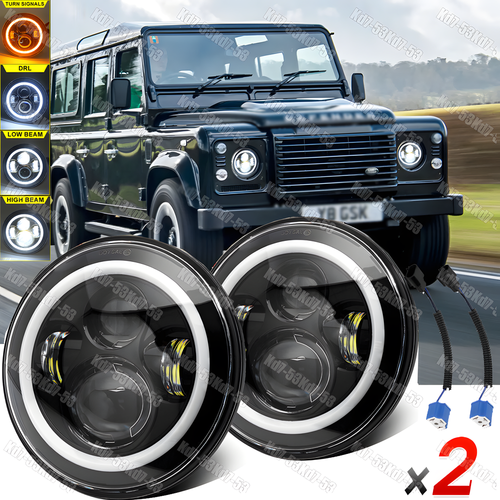 Pair 7" inch Round LED Headlights DRL Hi/Low Beam For Land Rover ...
